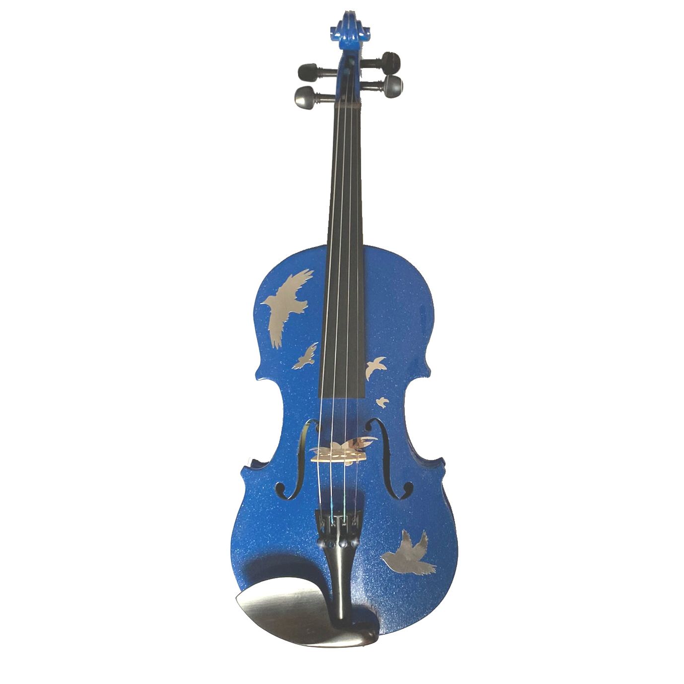 Blue Chrome Birds Violin Outfit w Brazilwood Bow Case Crystal Fine ...