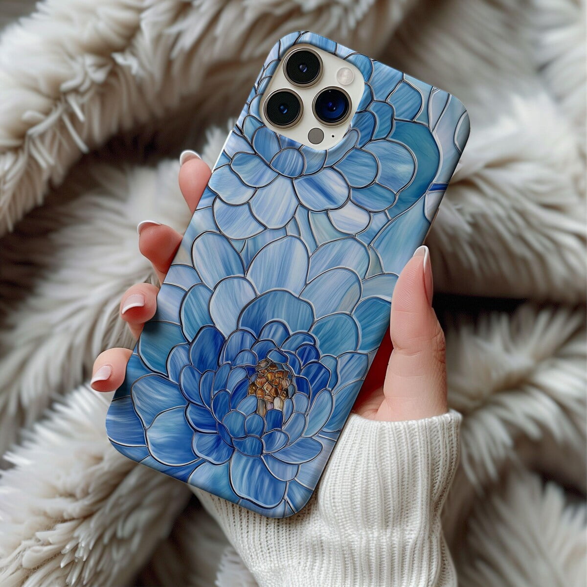 Blue Chrysanthemum Floral Mosaic Phone Case with iPhone 17 to 11 Pro ...