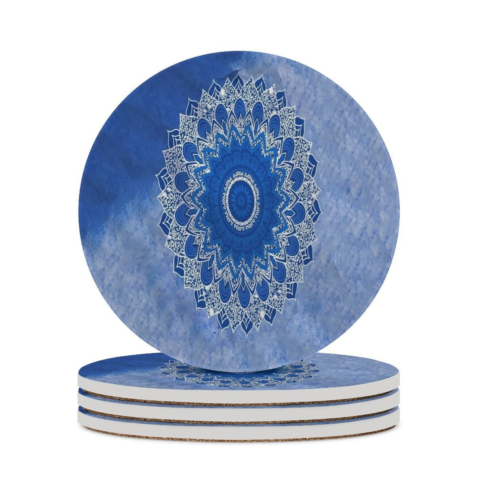 Blue Circle Floral Mandala Texture Ceramic Coasters Absorbent Coasters ...