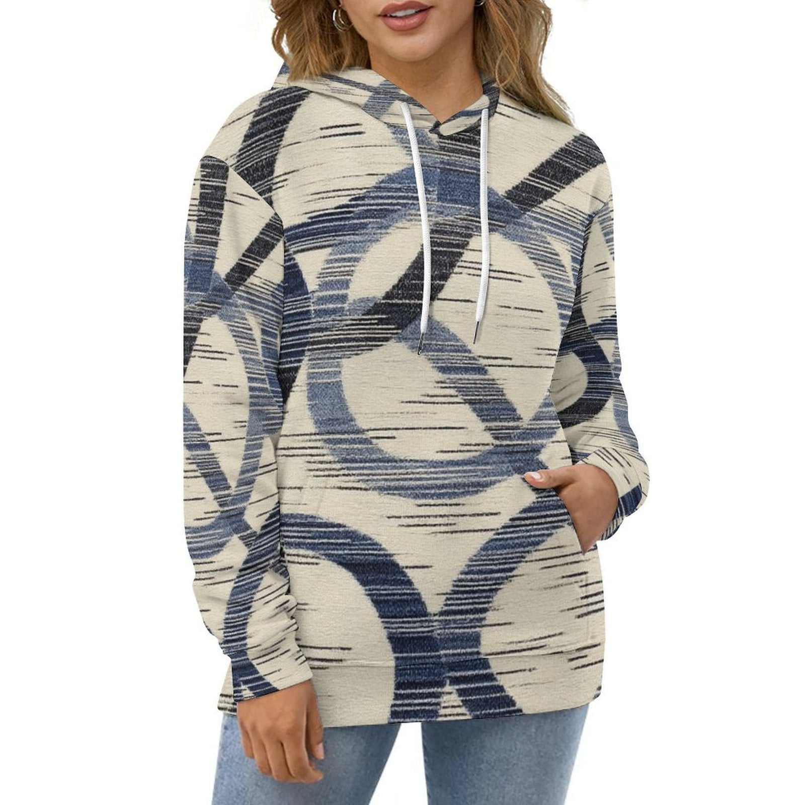 Blue Circles Cream Background Fabric Oversized Hoodies For Woman ...