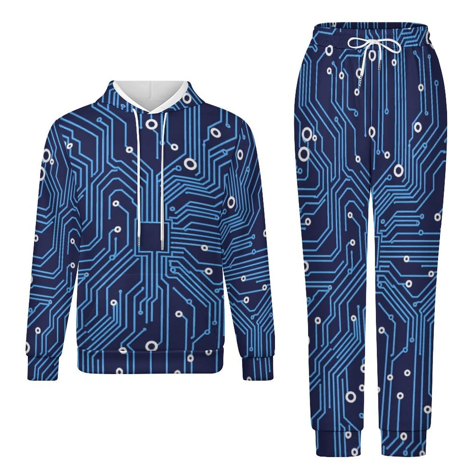 Blue Circuit Board Pattern Hoodie + Pants Suit Cool Men/Women 2 Pcs ...