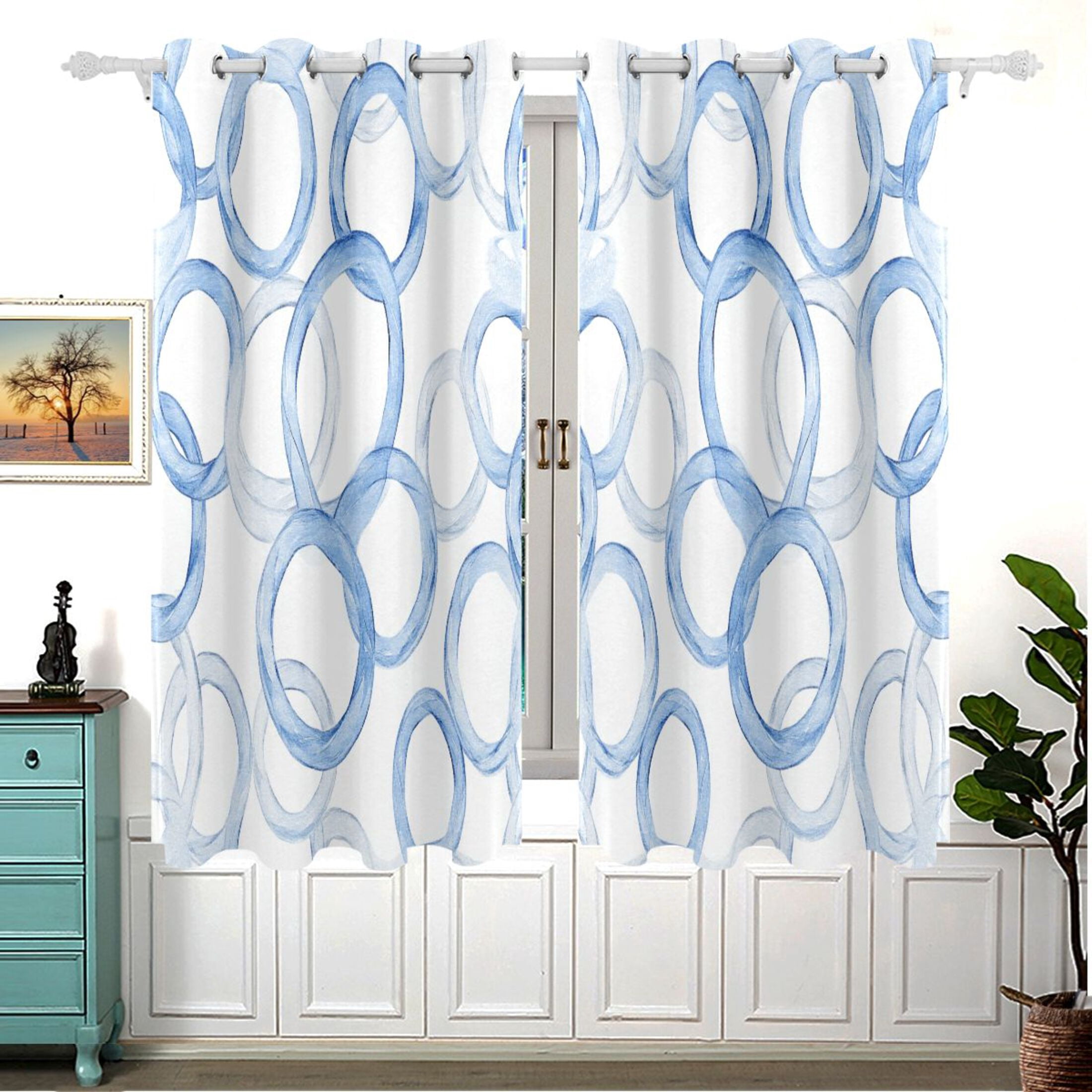 Blue Circular Patterns 63x55in Window Curtain Panels 63x55in 2-Piece ...