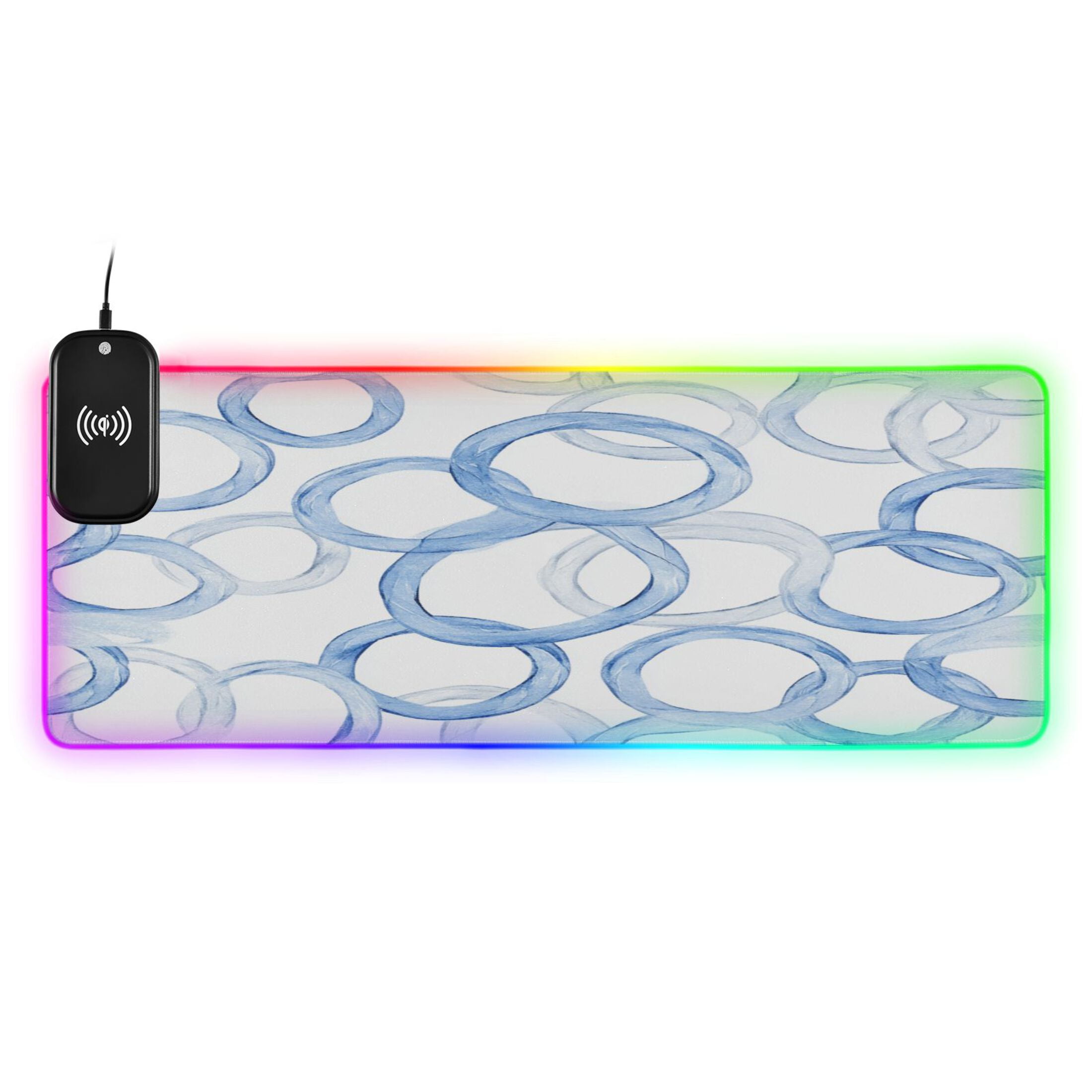 Blue Circular Patterns Large RGB Gaming Mouse Pad with Fast Wireless ...