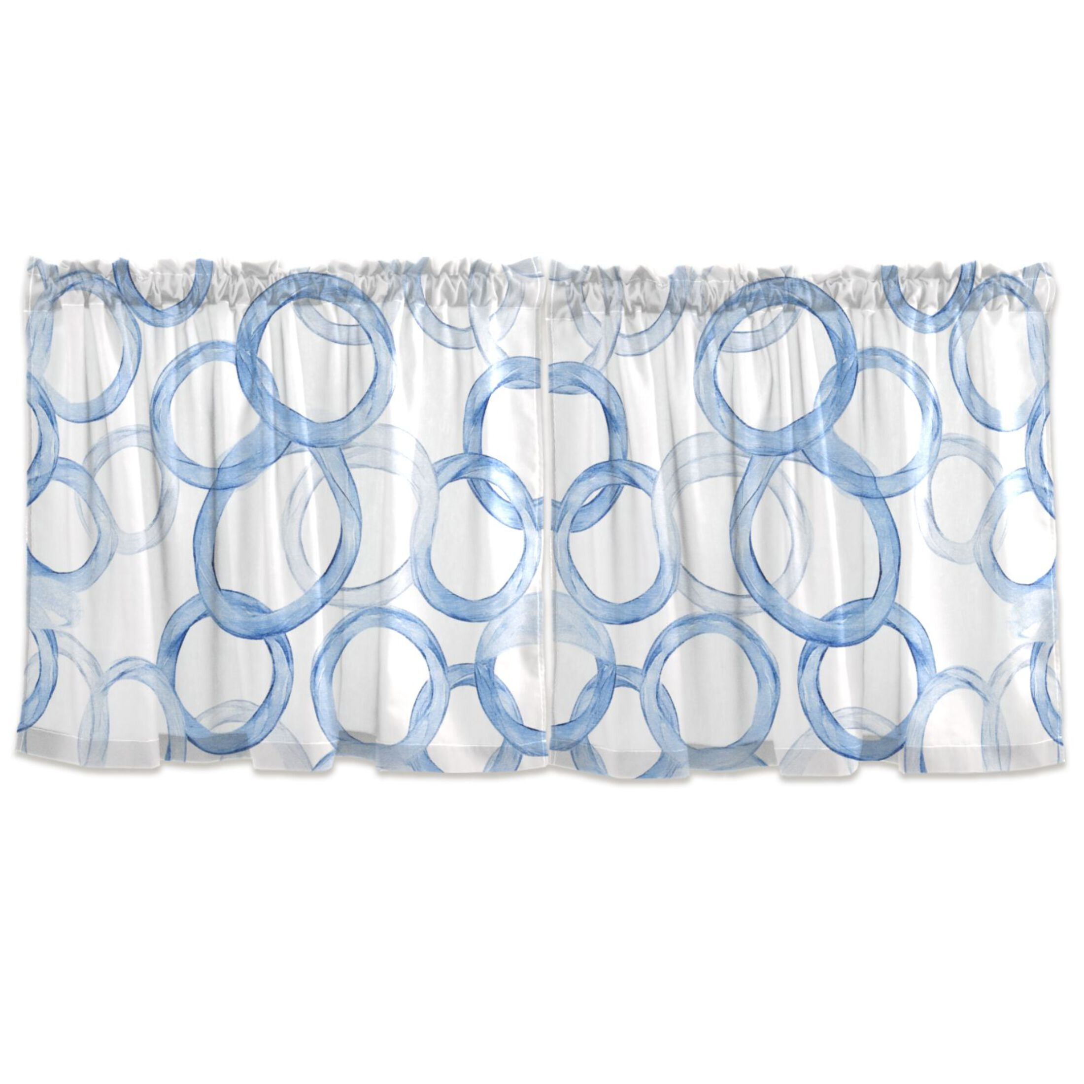 Blue Circular Patterns Tier Curtains for Kitchen 57x36 Inch Semi Sheer ...