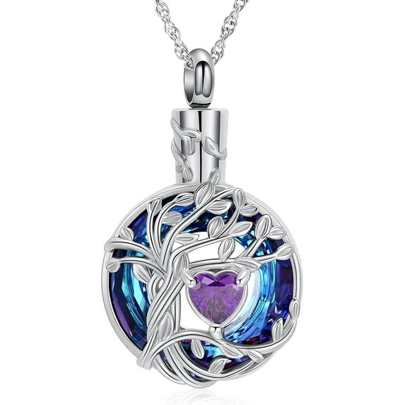 Blue Cirlcle Cremation Jewelry Tree of Life Urn Necklaces for Ashes for ...