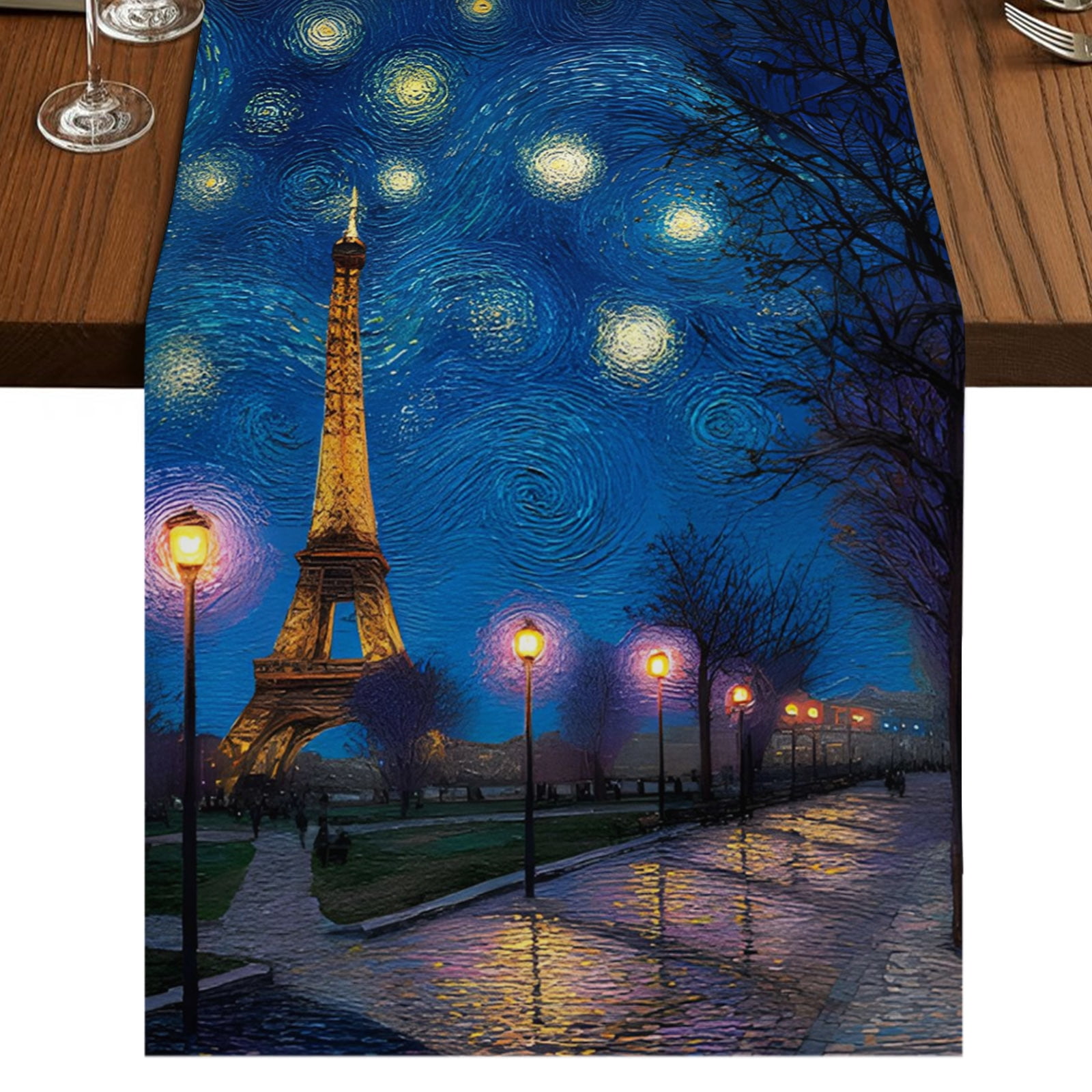 Blue City Burlap Cotton Table Runner 13x48 Inches Long, Modern Abstract ...
