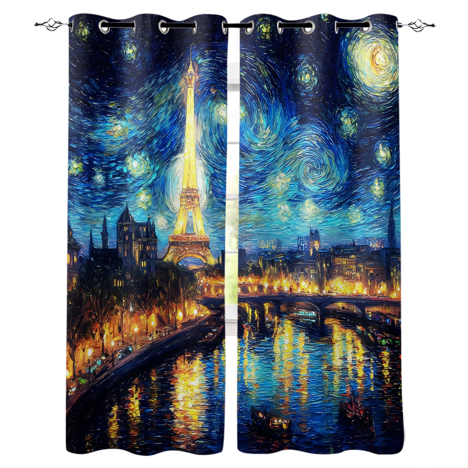 Blue City Kitchen Curtains Modern Abstract Art Luxury Elegant Cafe ...