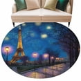 Blue City Round Rug 7ft Washable Circle Rugs Non Slip Modern Abstract ...
