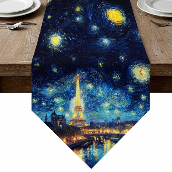 Blue City Table Runner Linen Burlap Table Runner 120 Inches Long Modern ...