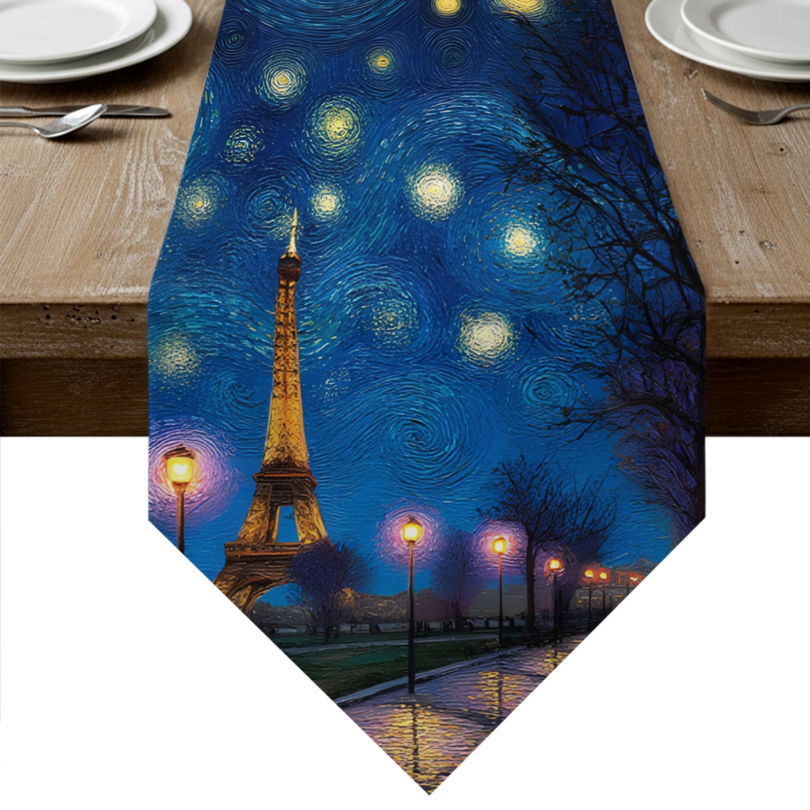 Blue City Table Runner Linen Burlap Table Runner 60 Inches Long Modern ...
