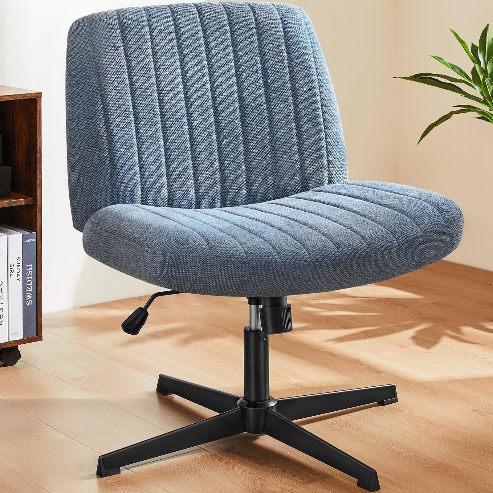 Blue Classic Fabric Criss Cross Chair, Armless Wide Seat Swivel Desk ...