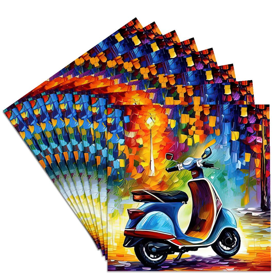 3drose, Blue Classic Motor Scooter Stands on the Street. Colorful ...