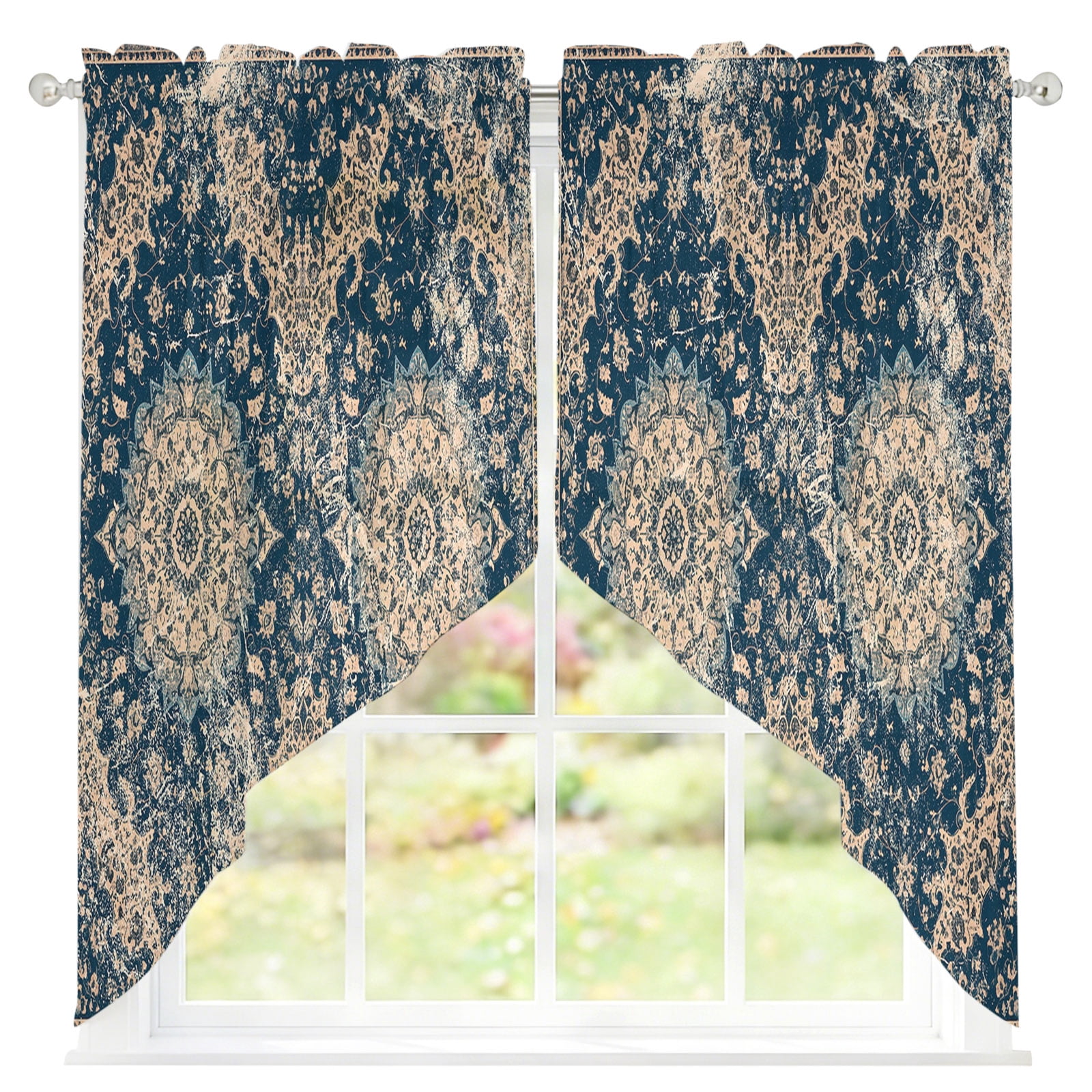 Blue Classic Sheer Curtains Swag Valances for Windows Medieval Retro ...