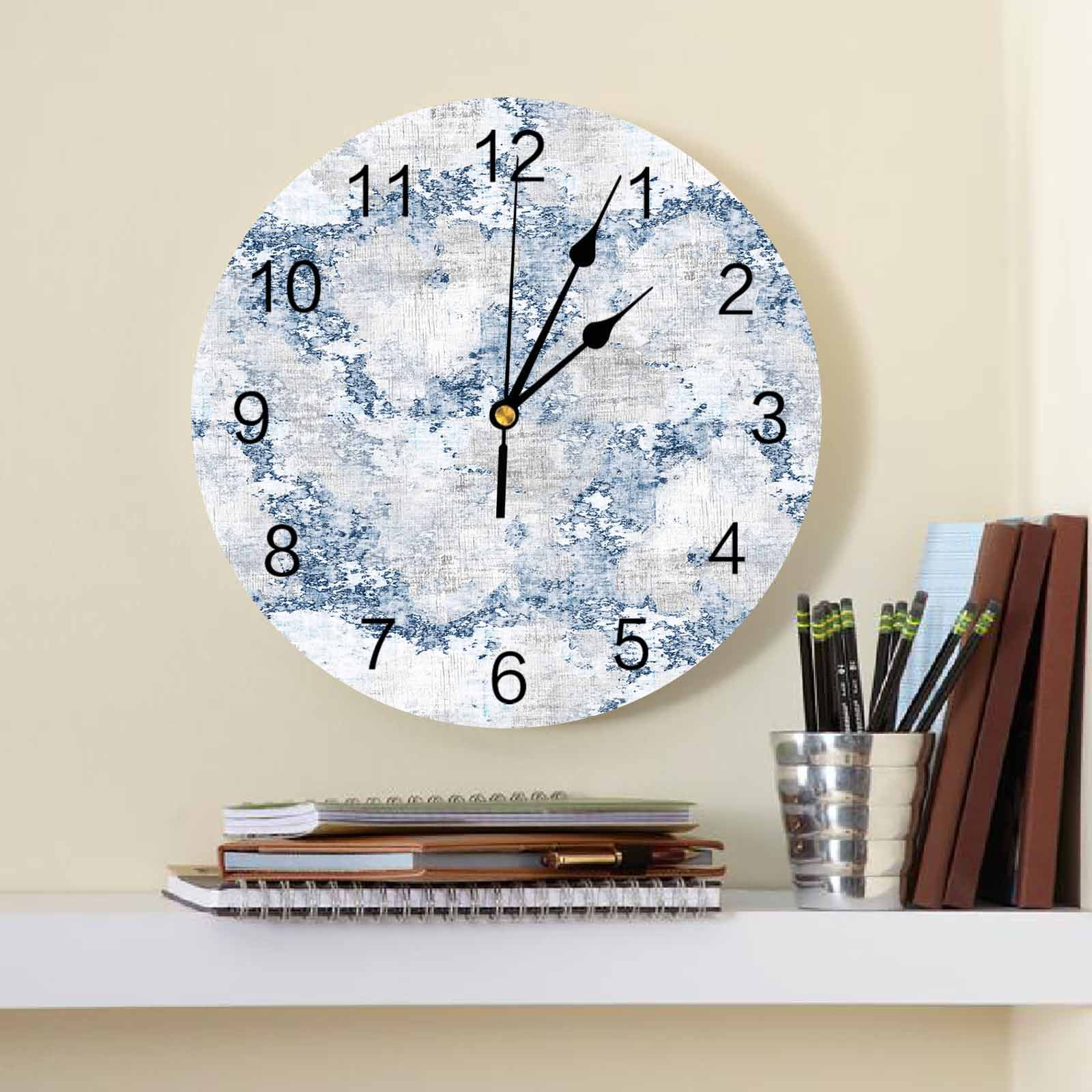 Blue Cloth Texture Wall Clock Large Modern Kitch Dinning Round Wall ...