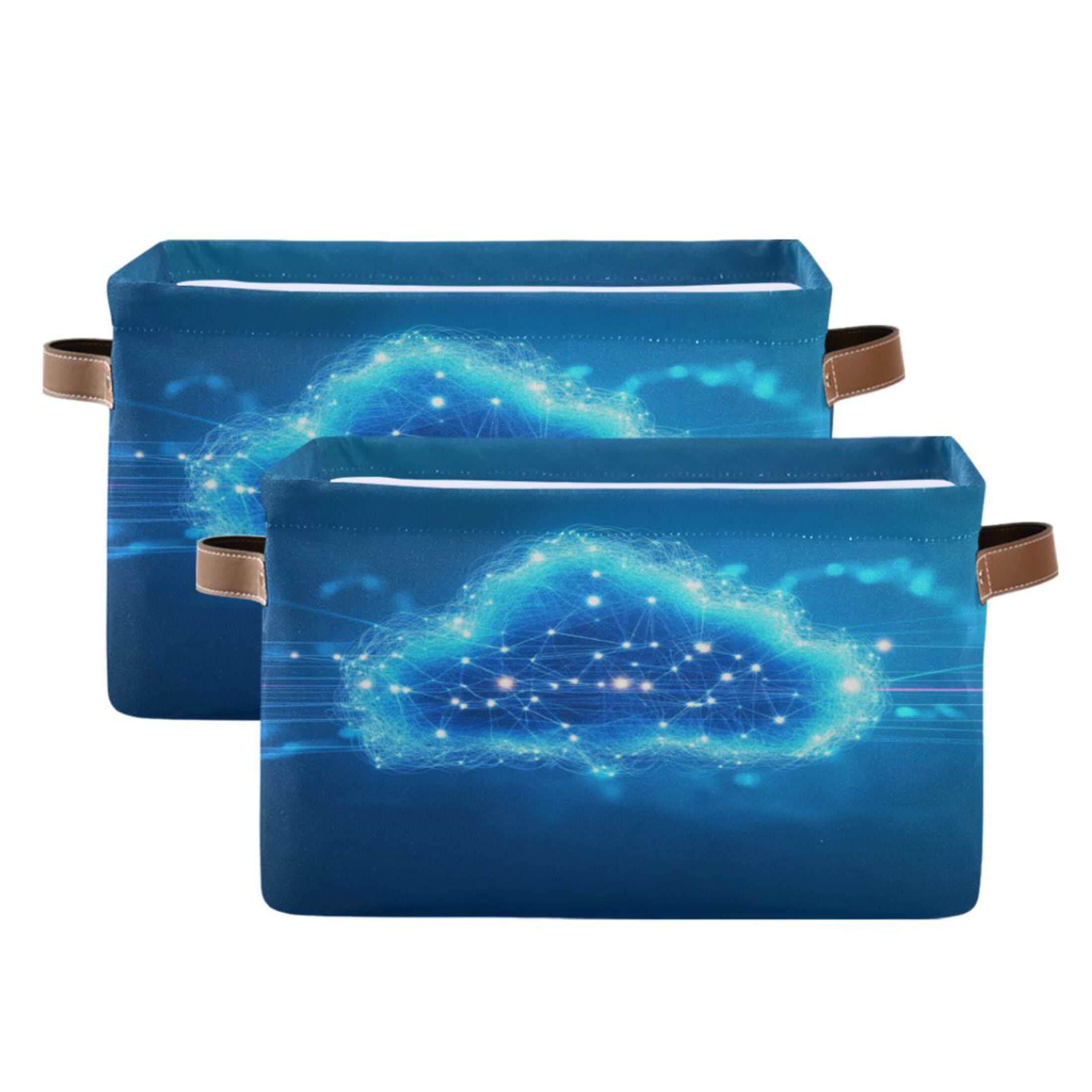 Blue Cloud with Glowing Lights Foldable Storage Basket,Canvas Fabric ...