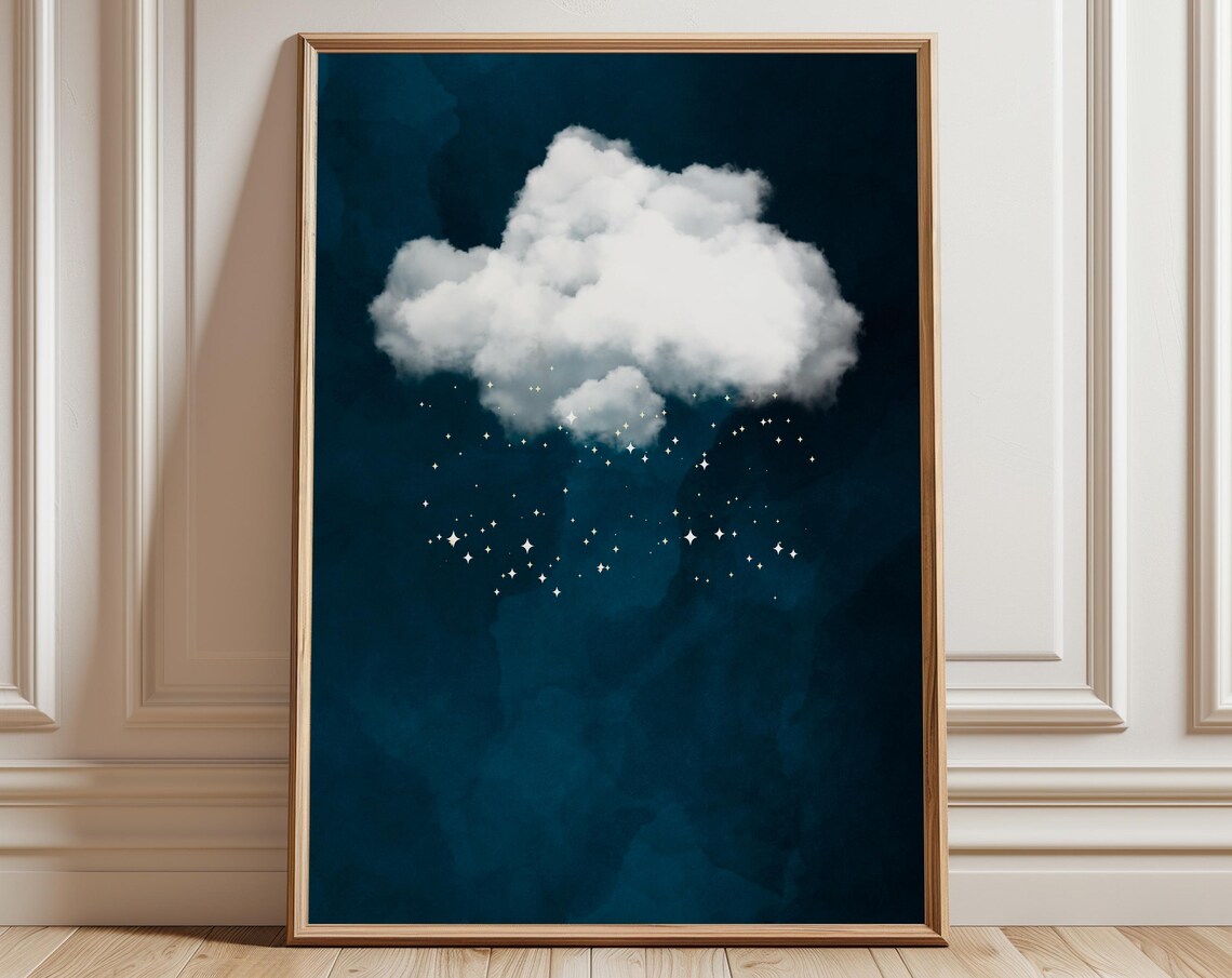 Blue Cloud Print With Stars- Gift - Abstract Art - Minimalist Wall Art ...