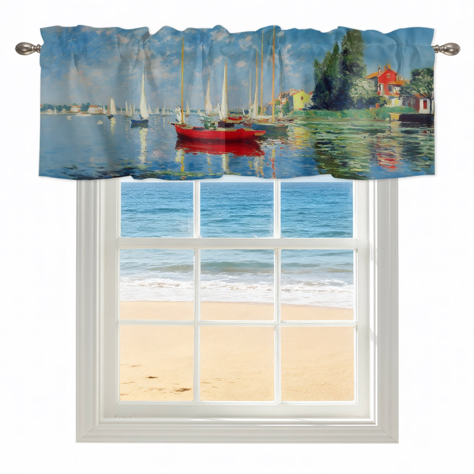 Blue Cloud Sky Valances for Windows, Rod Pocket Kitchen Valance ...