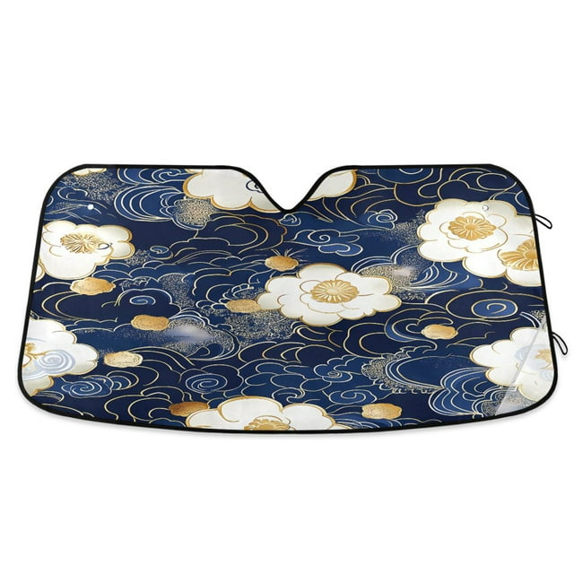 Blue Cloud White Flower Car Windshield Sun Shade Foldable Car Front ...