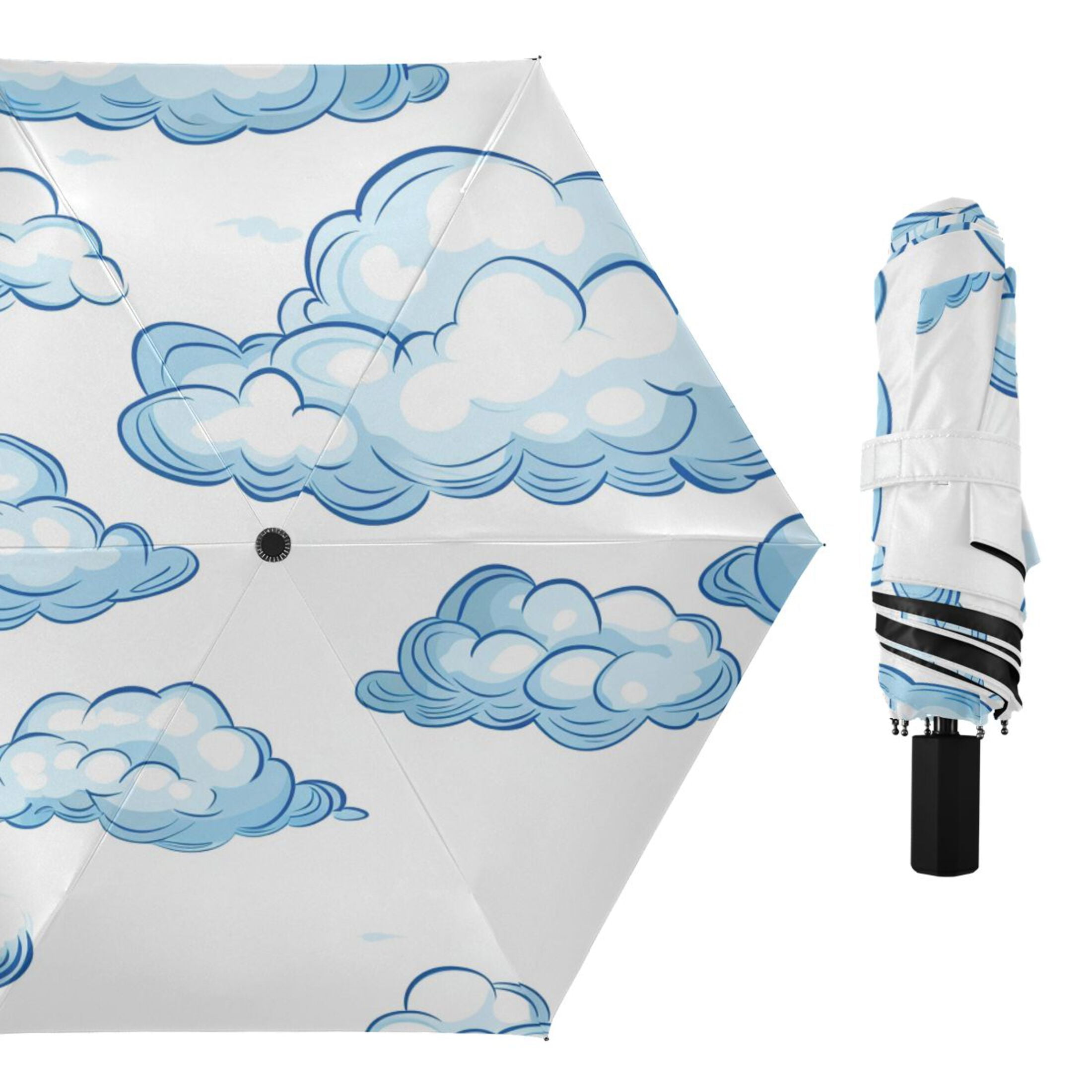 Blue Clouds All Weather Umbrella Triple Folding Parasol 6 Ribs UV ...