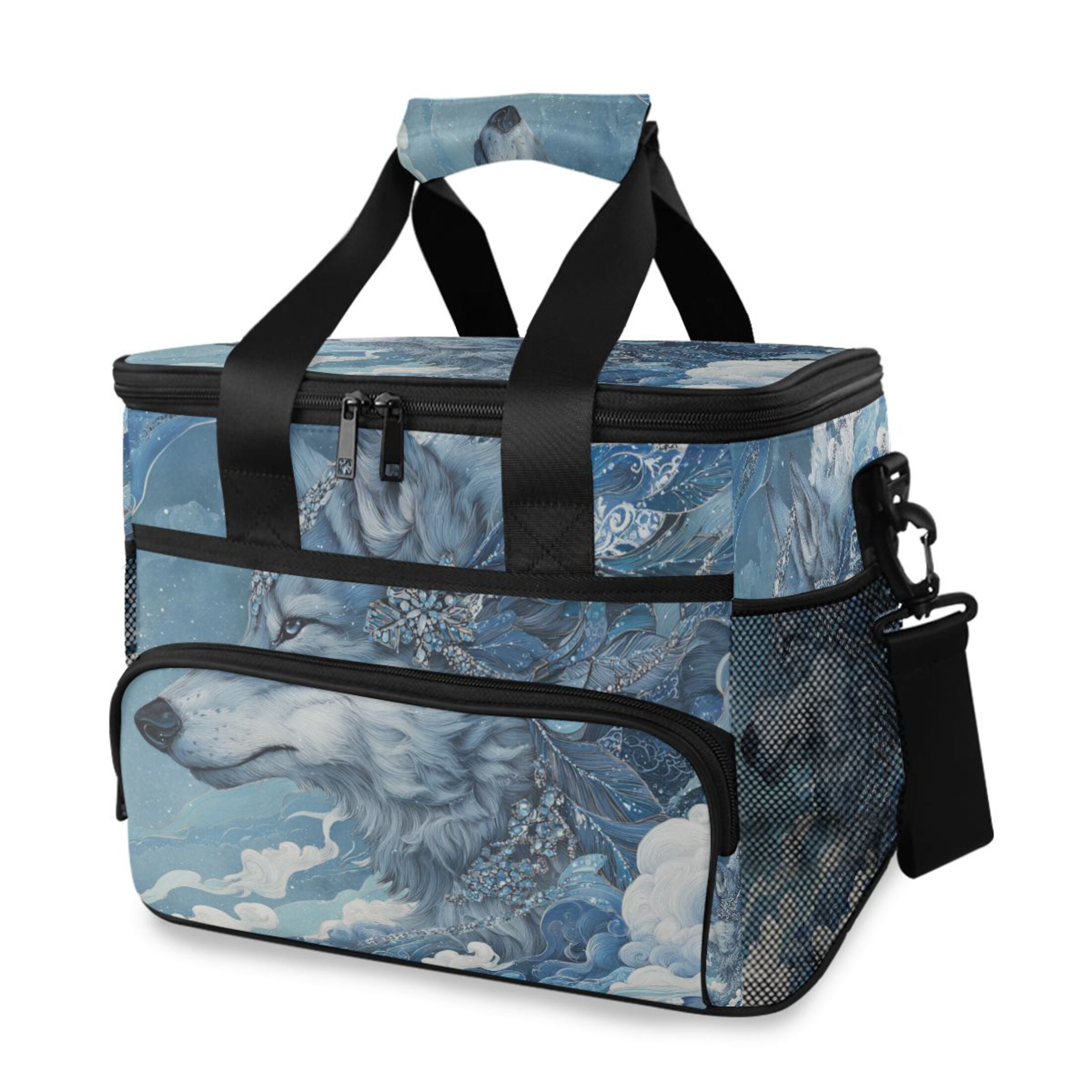 Blue Clouds Around Wolf Portable Cooler Lunch Box Reusable Insulated ...