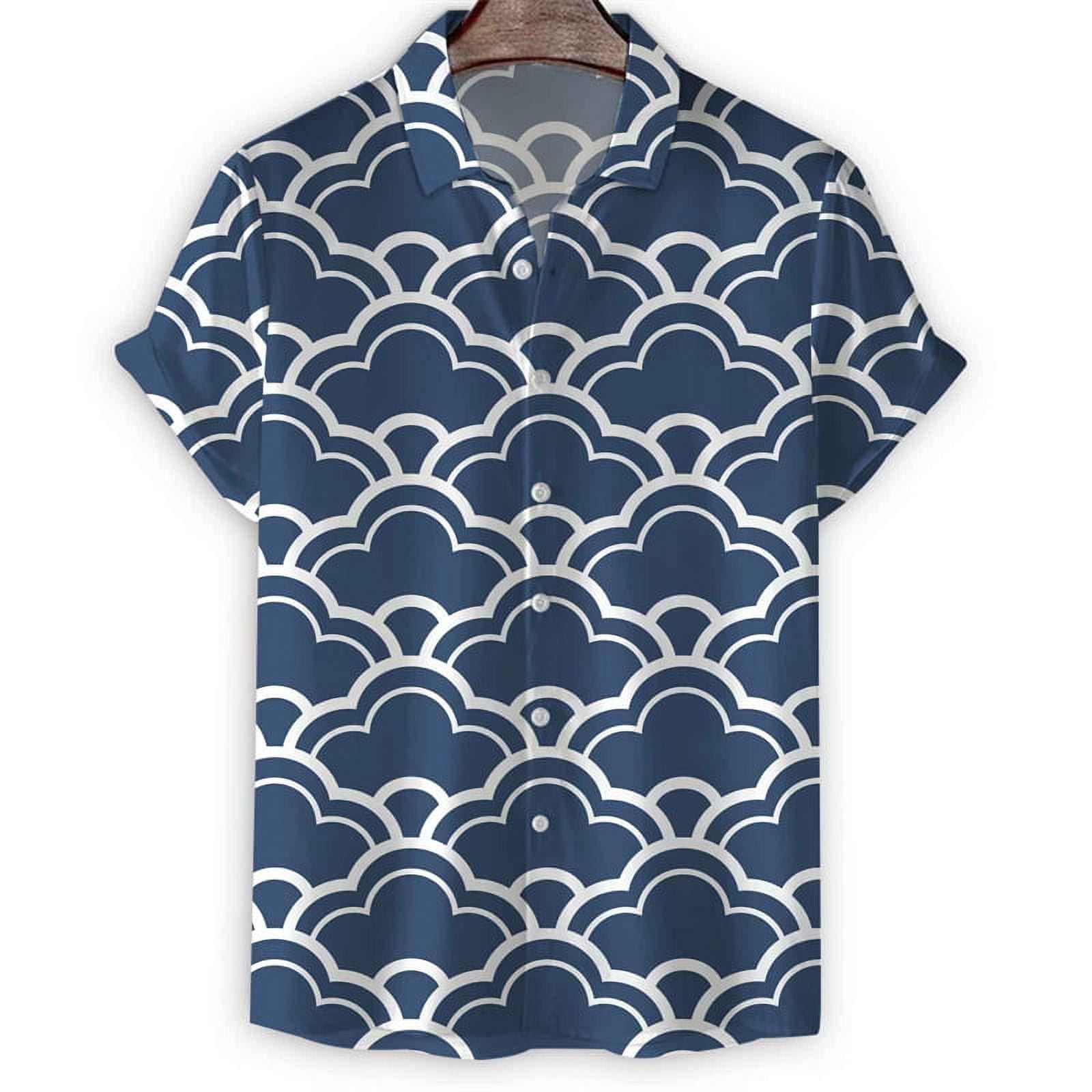 Blue Clouds Flower Geometry 3d Print Shirt Men Summer Beach Hawaiian ...
