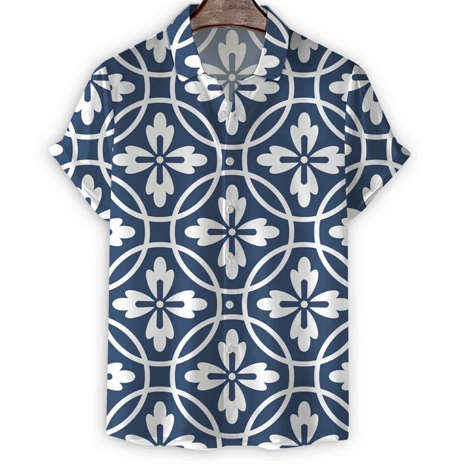 Blue Clouds Flower Geometry 3d Print Shirt Men Summer Beach Hawaiian ...