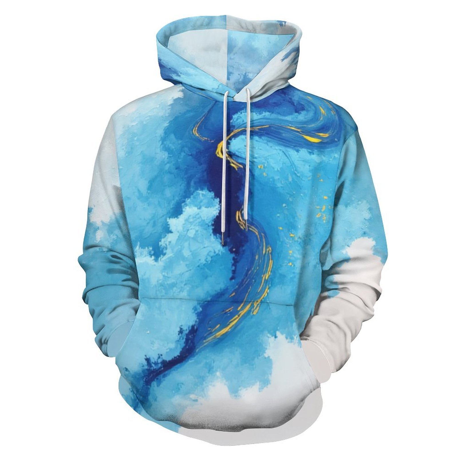 Blue Clouds with Golden Swirls Men's Women Vintage 3D Hooded Sweatshirt ...