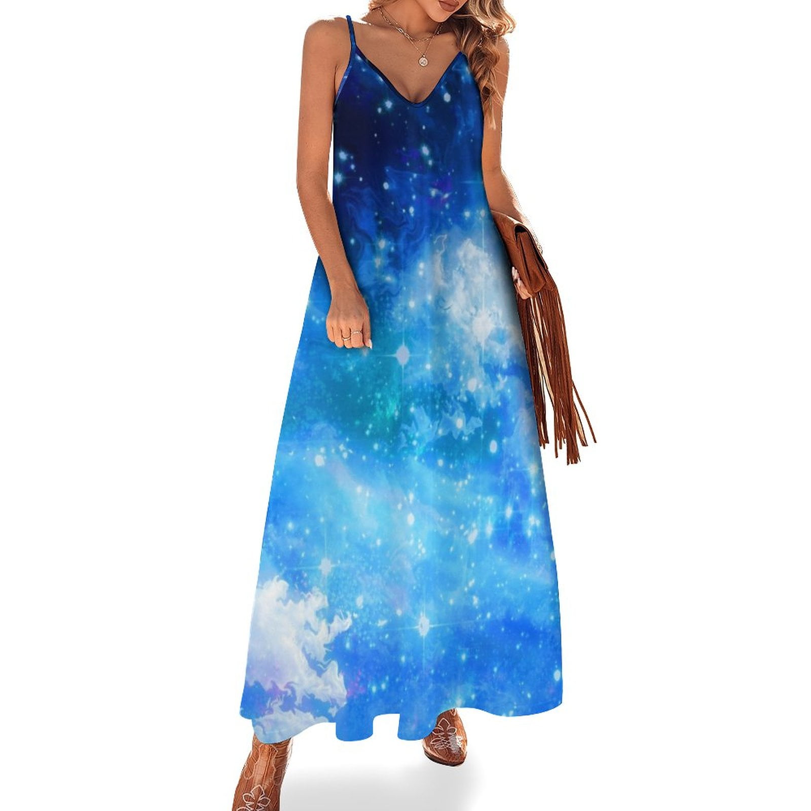 Blue Cloudy Night Sky Sleeveless Dress womens clothing women's clothing ...