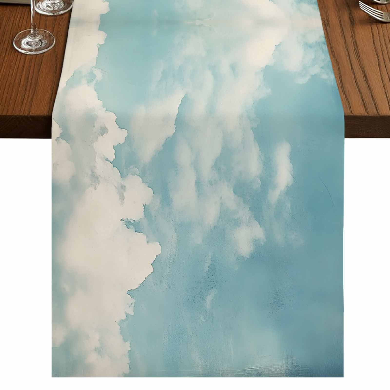 Blue Cloudy Sky 72 Inch Table Runner, Modern Vintage Nature Scenery ...