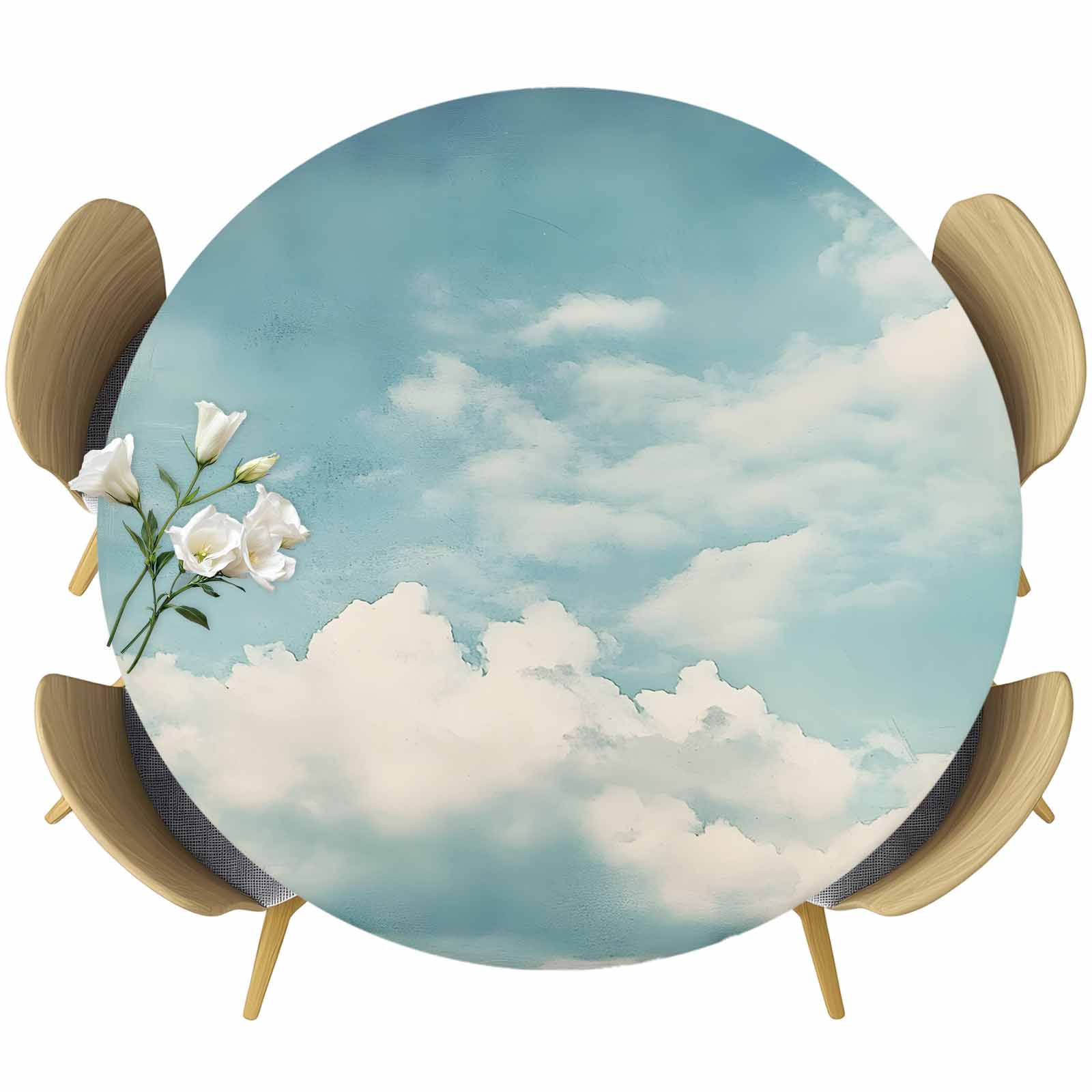 Blue Cloudy Sky Round Tablecloth 45-54 Inch Round Fitted Table Cloth ...