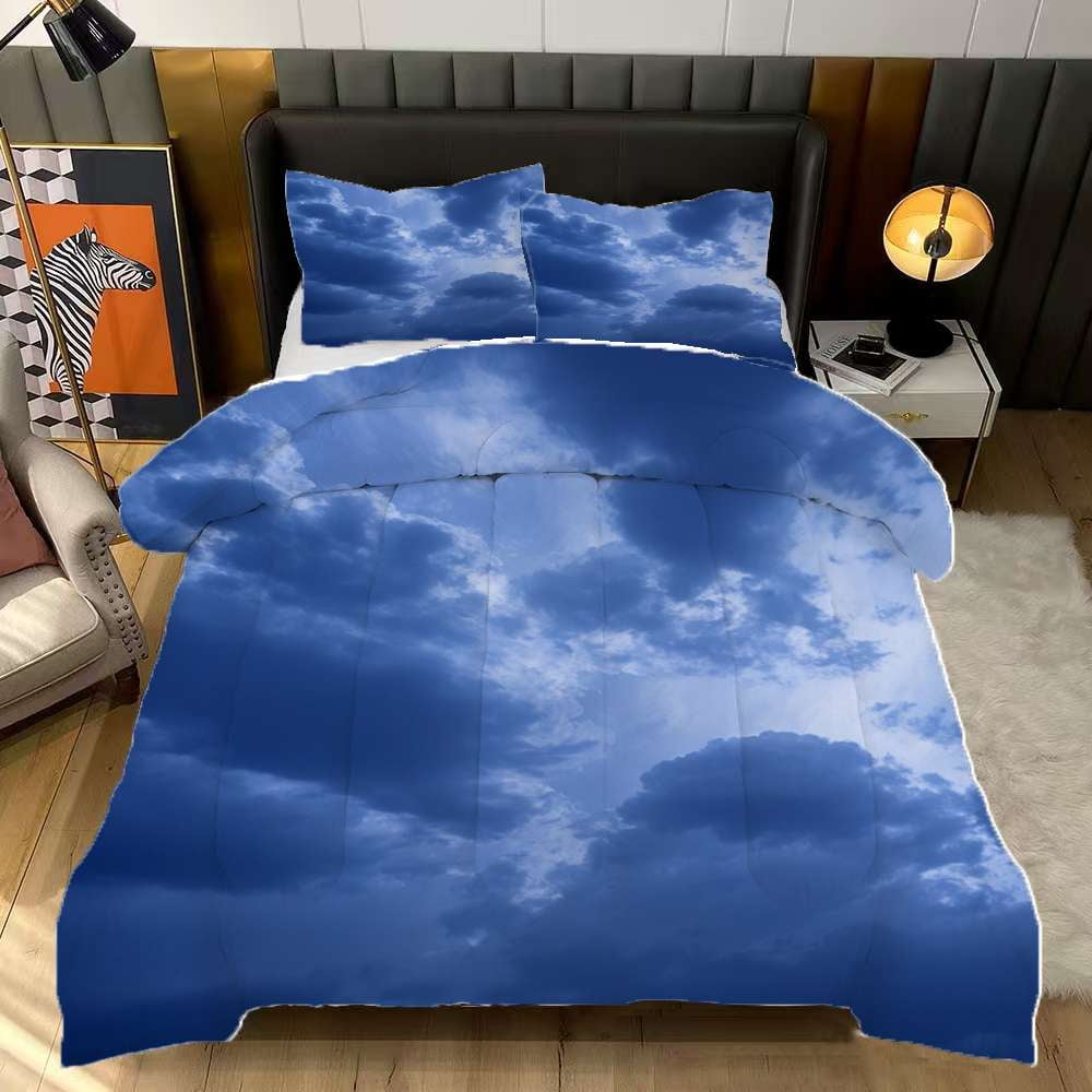 Blue Cloudy Sky Texture Comforter Set King Size Bedding Set For Travl ...