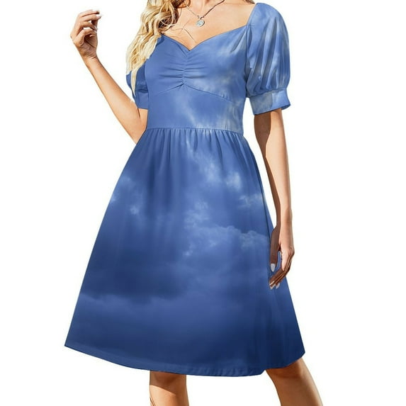 Blue Cloudy Sky Texture Short Sleeve Dress Clothes Women's Summer Dress ...