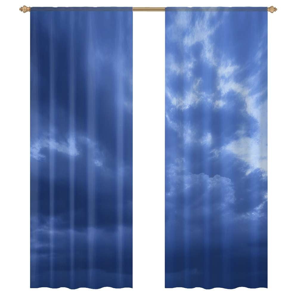 Blue Cloudy Sky Texture Tulle Curtains For Living Room Chiffon Sheer ...