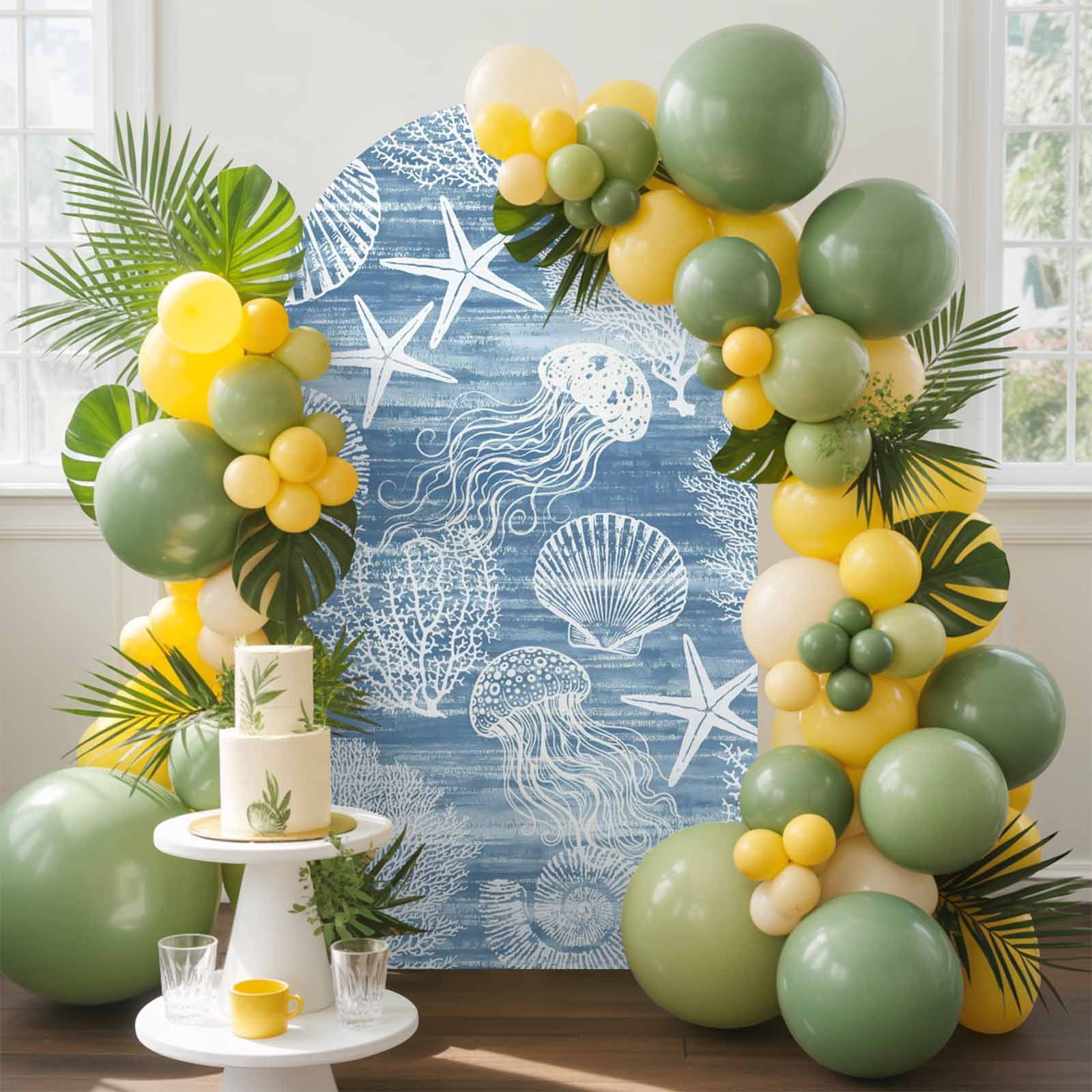 Blue Coastal Arch Backdrop Cover, 4FT, Nautical Starfish Jellyfish ...
