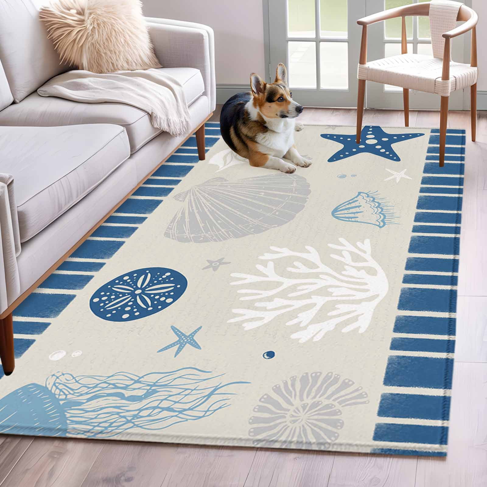 Blue Coastal Area Rug 3x5 FT,Non Slip Entryway Bedside Carpet,Vintage ...
