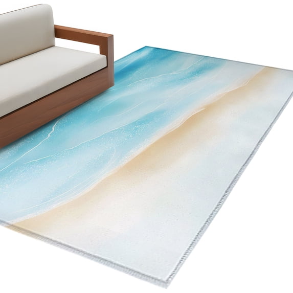 Blue Coastal Area Rug 4x6 Washable Rug Non Slip Summer Beach Tropical ...