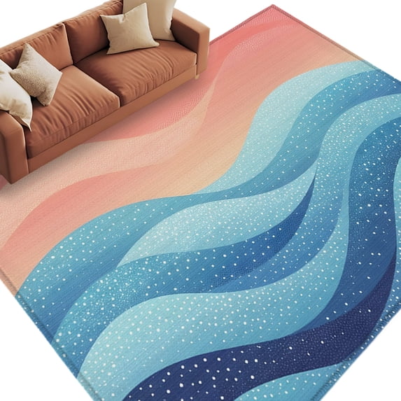 Blue Coastal Area Rug 8x10 Washable Rug Non Slip Summer Ocean ...