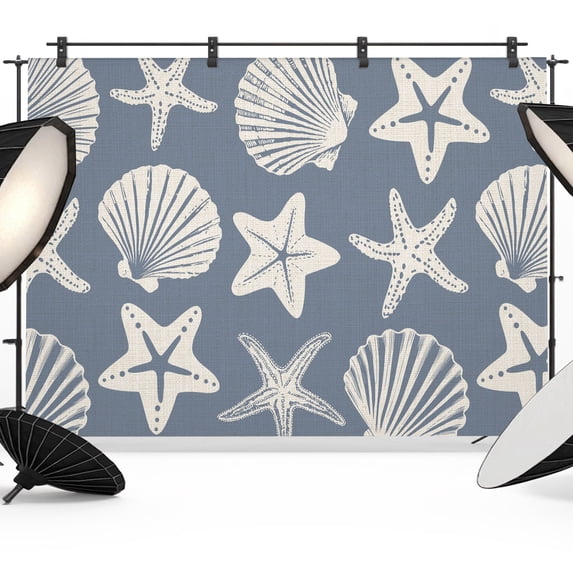 Blue Coastal Backdrops for Photography, Starfish Shell Ocean Nautical ...