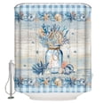 Blue Coastal Bathroom Shower Curtains with 12 Hooks Polyester ...