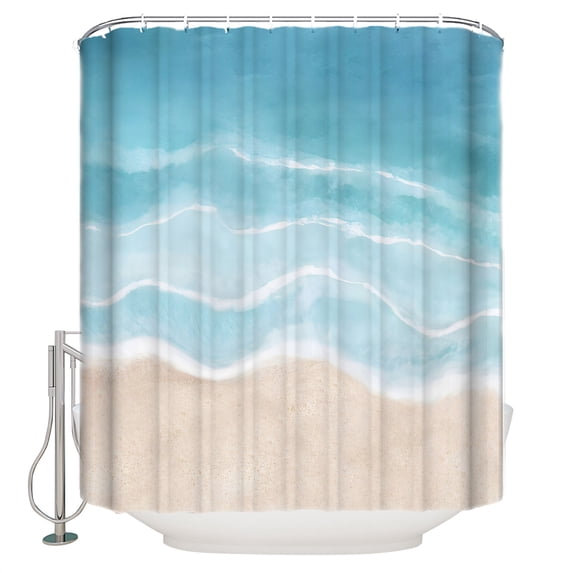 Blue Coastal Bathroom Shower Curtains with 12 Hooks Polyester ...
