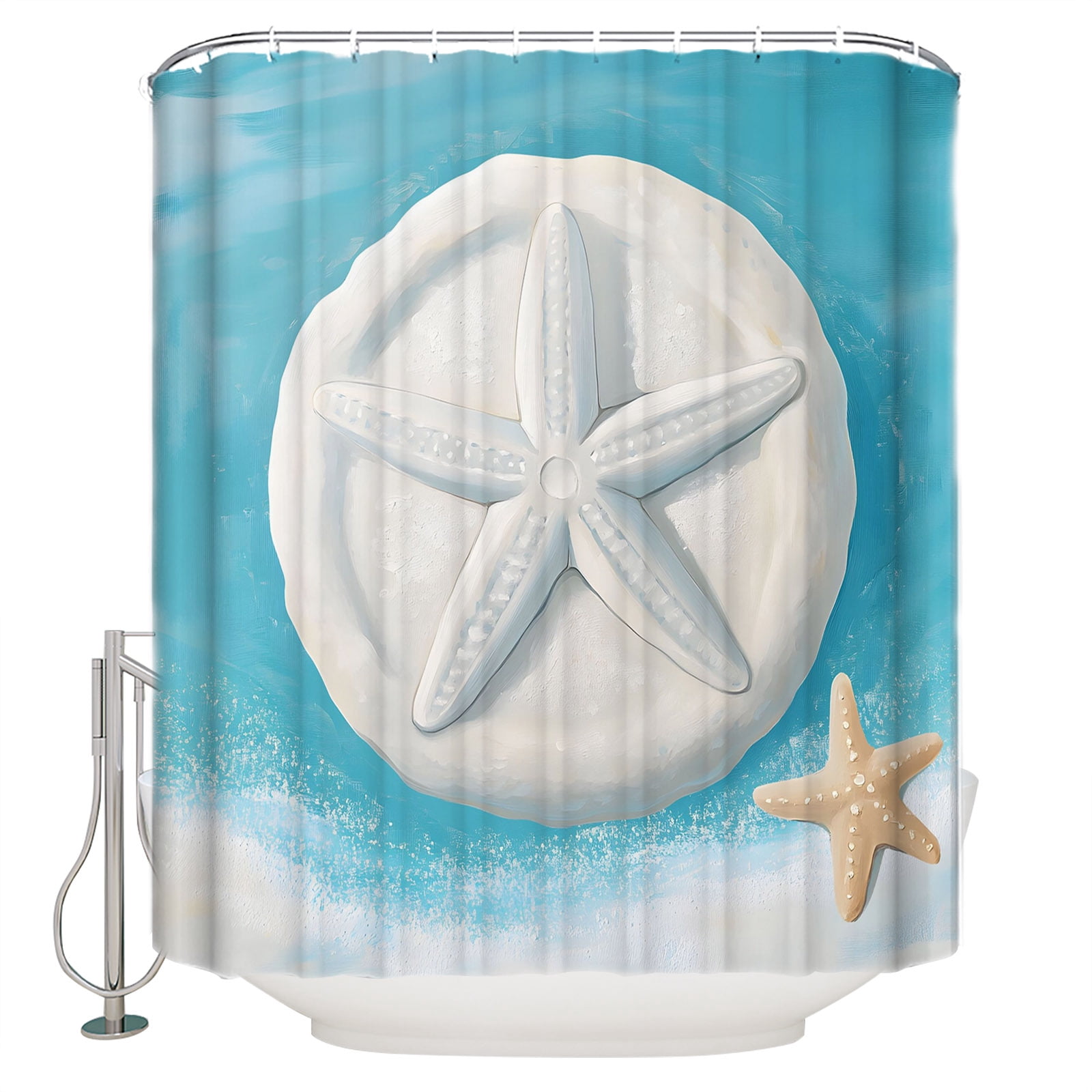 Blue Coastal Bathroom Shower Curtains with 12 Hooks Waterproof Shower ...