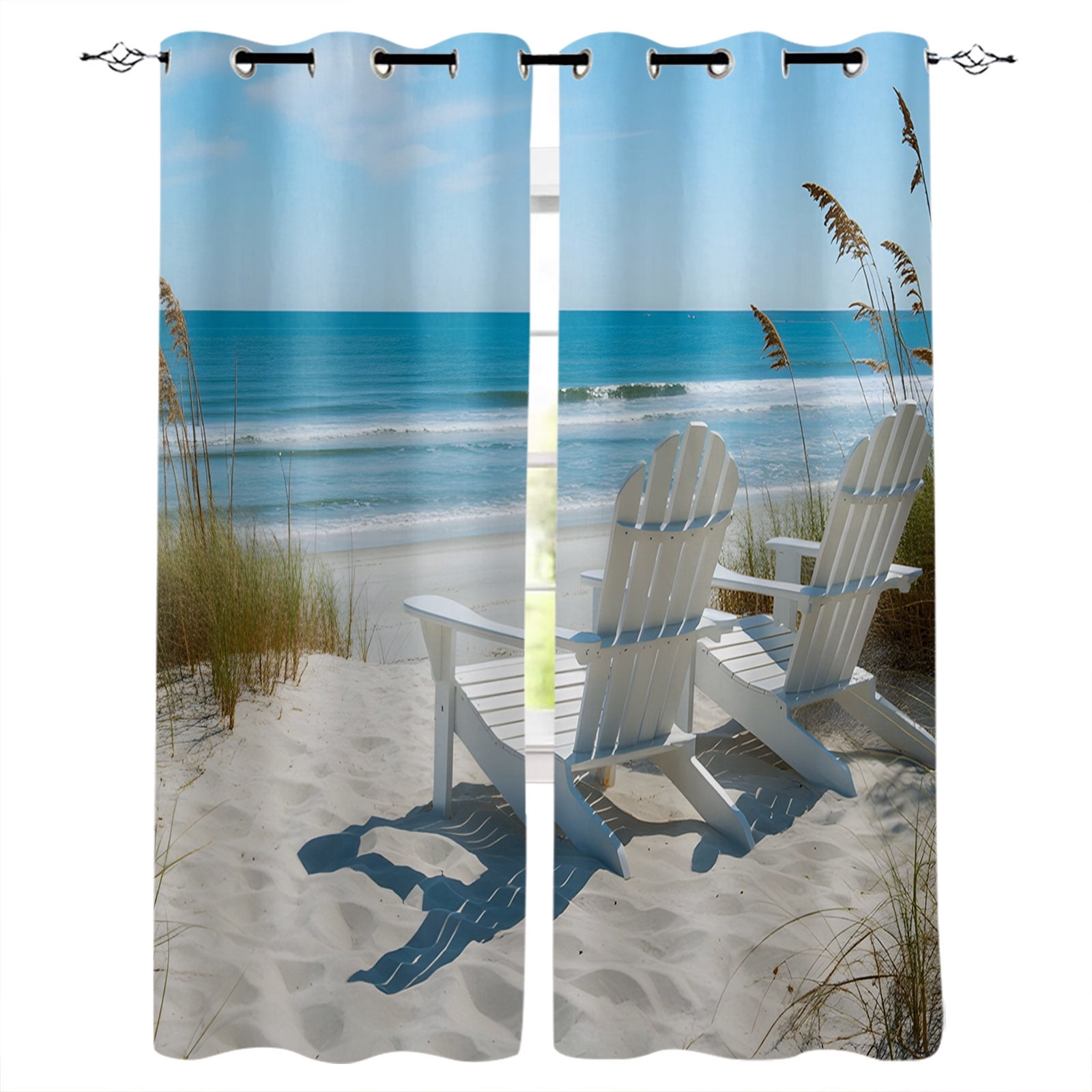 Blue Coastal Beach Blackout Curtains for Bedroom/Living Room, Thermal ...