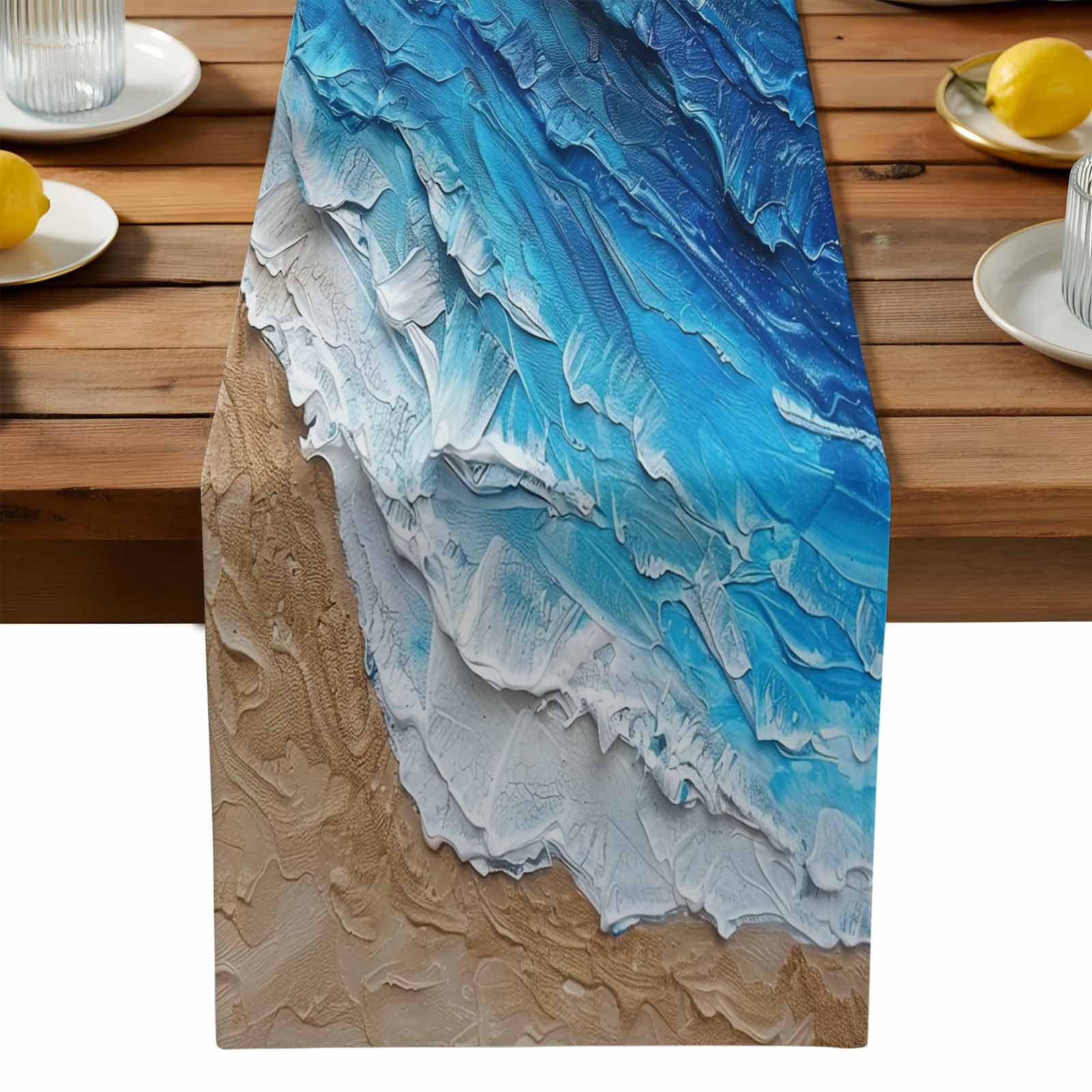 Blue Coastal Beach Cotton Linen Table Runner for Dining Kitchen, Summer ...
