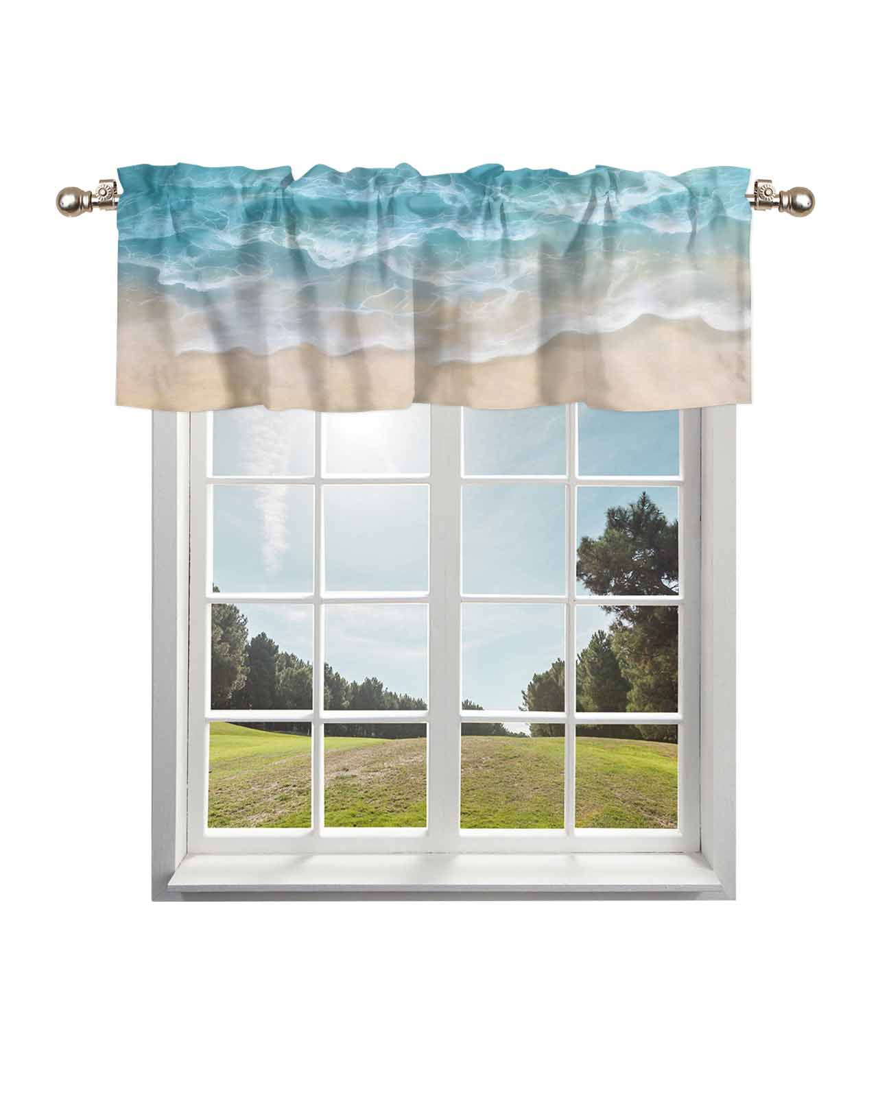 Blue Coastal Beach Curtain Valance for Windows/Living Room/Kitchen ...