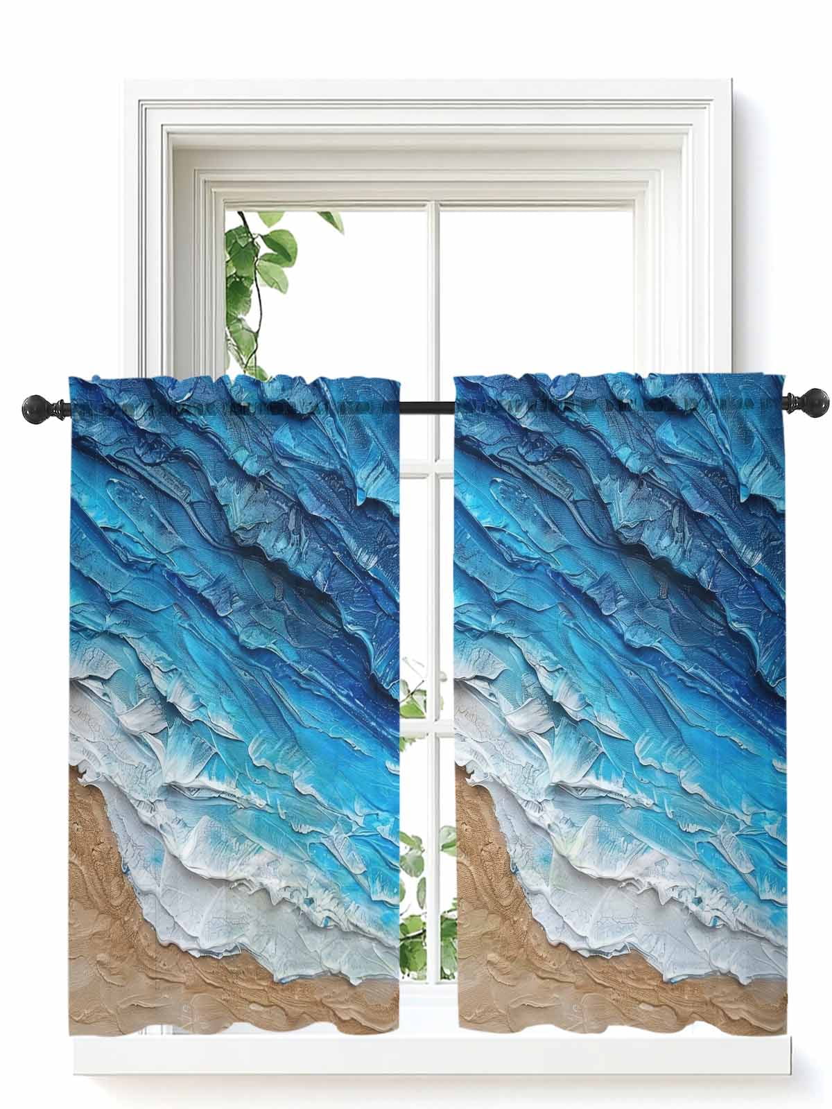 Blue Coastal Beach Curtains 54 Inch Length, Sheer Curtains for Bedroom ...