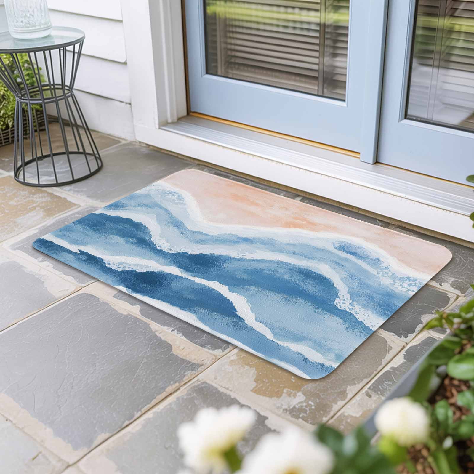 Blue Coastal Beach Door Mat Indoor Outdoor, Modern Oil Painting ...