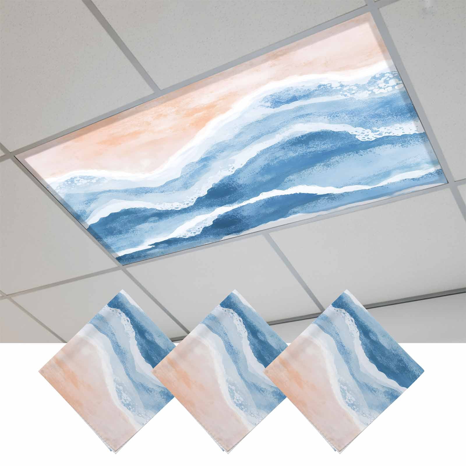 Blue Coastal Beach Fluorescent Light Covers, Modern Oil Painting ...