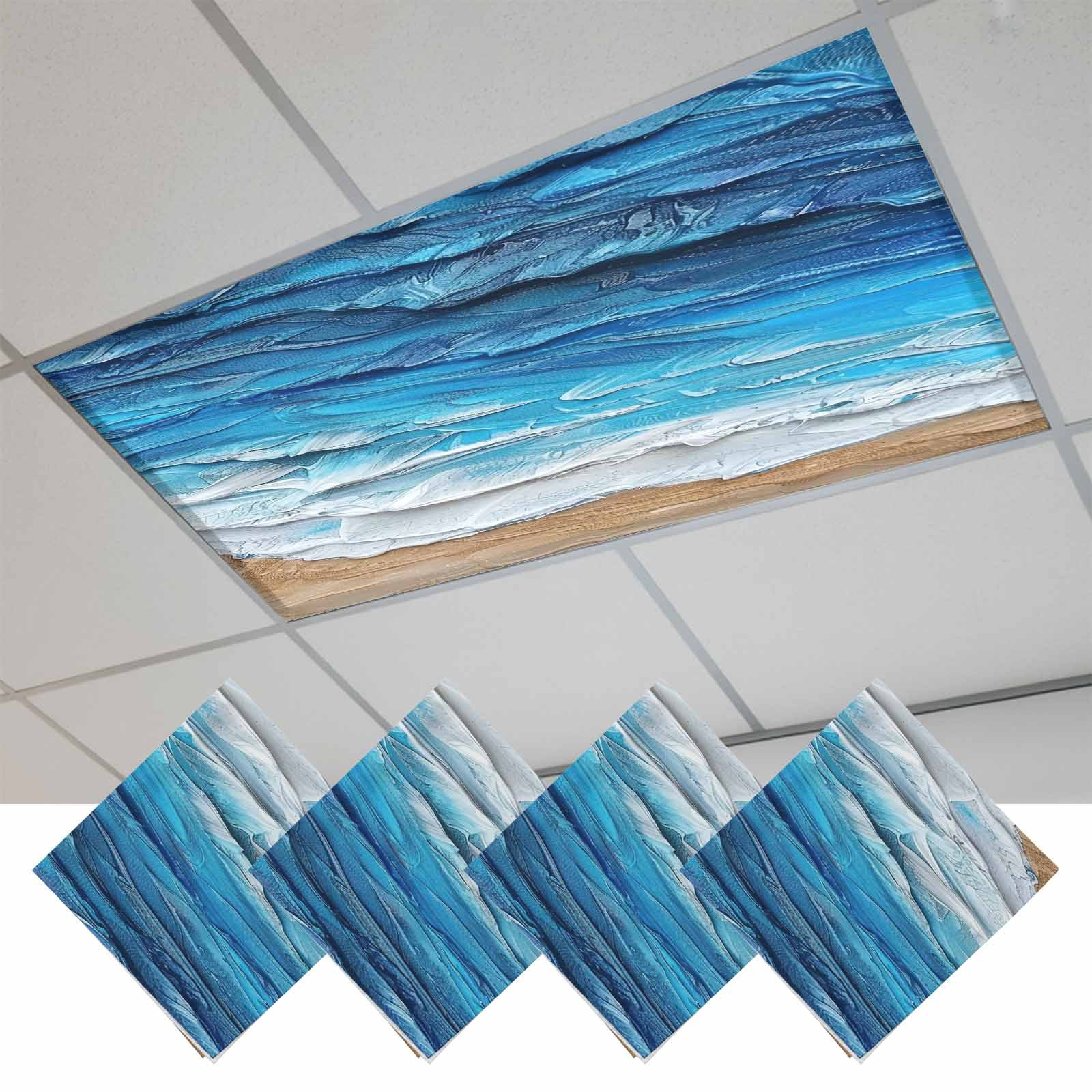Blue Coastal Beach Fluorescent Light Covers, Summer Nautical Oil ...