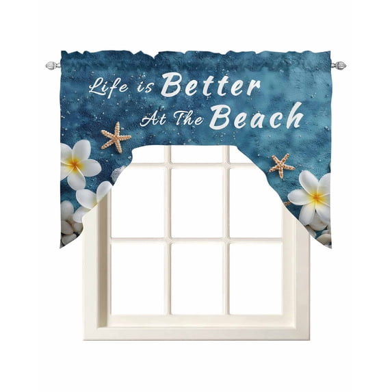 Blue Coastal Beach Kitchen Swag Valances for Windows, Summer Ocean Chic ...