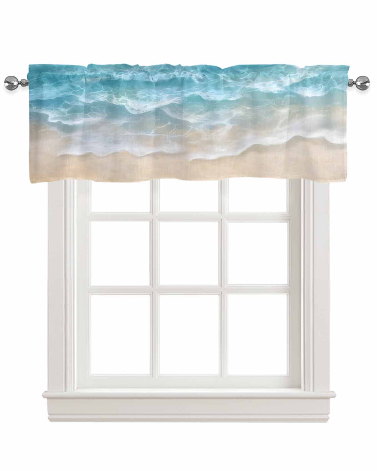 Blue Coastal Beach Kitchen Valances for Windows Farmhouse Linen Window ...